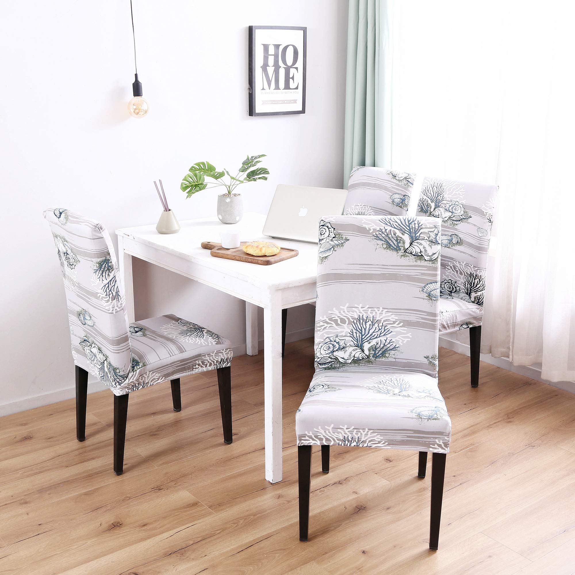 ENOVA HOME Modern Elegant Polyester and Spandex Stretch Washable Removable Dining Chair Slipcover, Soft and Stretchy Slipcover (Season Flower, 4)