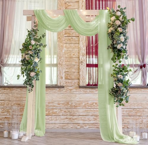 Sage Green Wedding Arch Drapes 2 Panels 6 Yards Sheer Backdrop Curtains for Parties Ceiling Wedding Arch Ceremony Draping Fabric Decor