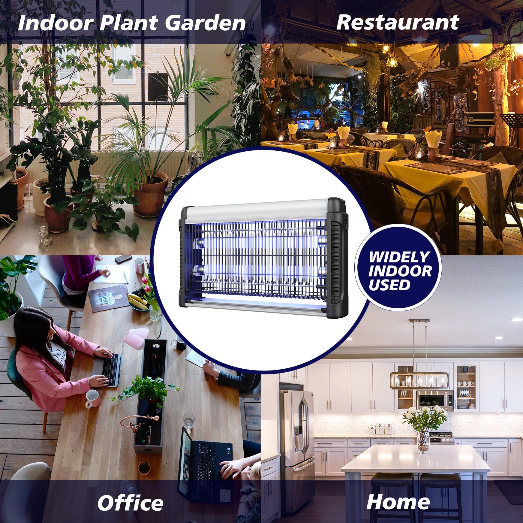 Longchin Indoor Electric Insect Killer & Bug Zapper(20W), Mosquito, Bug, Moth, Fly Killer - Powerful 2800V Grid - 2-Pack Replacement Bulbs Included - for Residential & Commercial Indoor Use Only