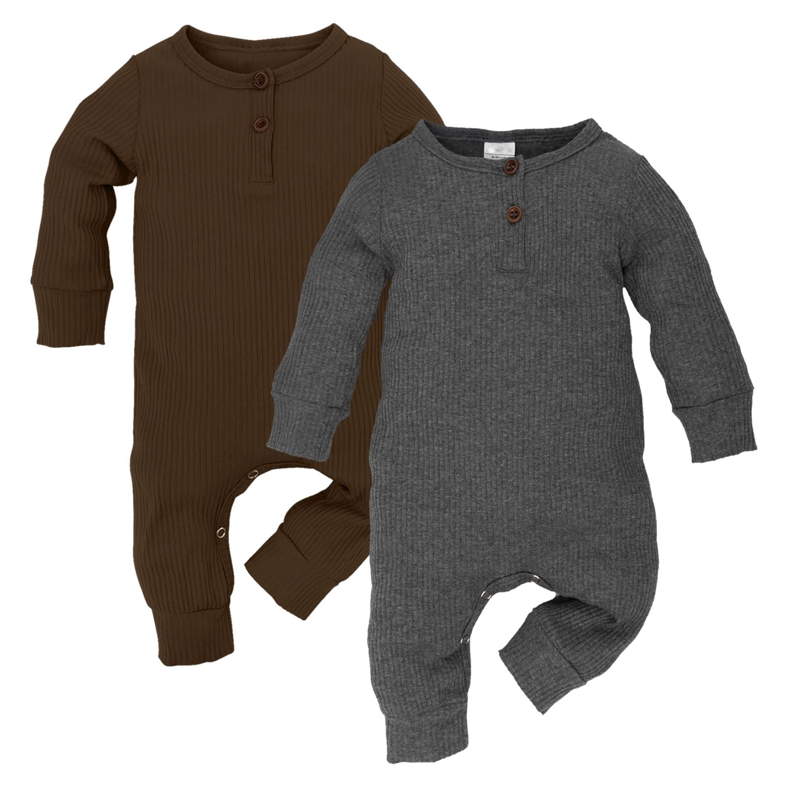 VICVIK Baby Boy Girl 2 Pack Solid Romper Knitted Button One Piece Bodysuit Long Sleeve/Short Sleeve Newborn Infant Jumpsuit Clothes