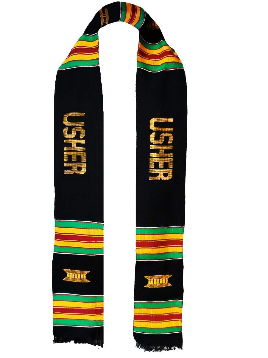 Dupsie's Usher Hand-woven Kente Cloth Stole/Sash. Black