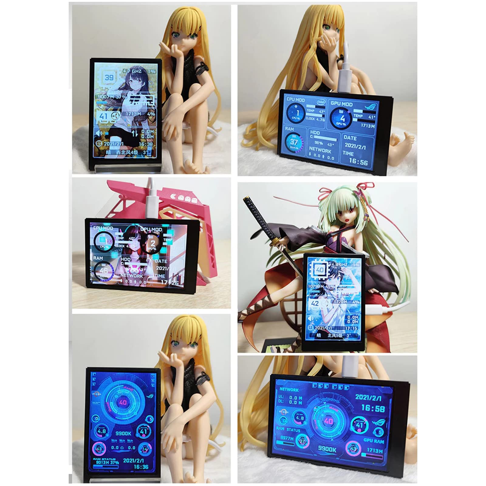 iFCOW Computer Temperature Monitor, PC Temperature Display, 3. 5in IPS USB Mini Secondary Screen CPU GPU RAM HDD Monitor USB Display