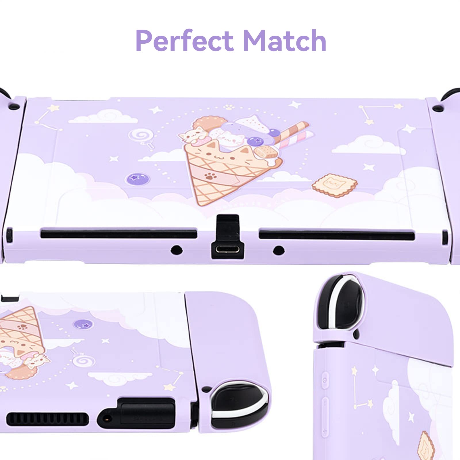 GeekShare Protective Case for Switch, Soft TPU Slim Case Cover Compatible with Nintendo Switch Console and Joy-Con - Ice Cream Cat (for Switch OLED Model)