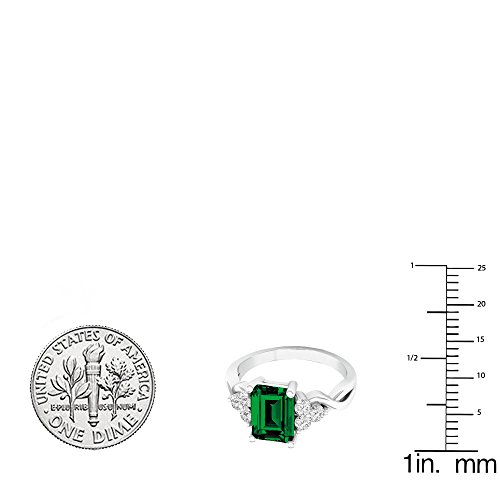 Dazzlingrock Collection Sterling Silver 8X6 MM Emerald Cut Lab Created Emerald & Round Diamond Ring, Size 8.5