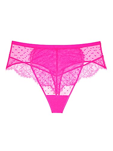 Smart & Sexy Women's Mesh & Lace High Waisted Thong, Medium Pink, X-Large