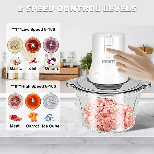 Electric Food Processor, 2L Meat Grinder with 2 Speed Food Chopper & Vegetable Chopper, 8 Cup with Powerful 350W Food Chopper for Vegetables, Fruits, Meat, Nuts, Beans, etc(4 Sharp Blades)