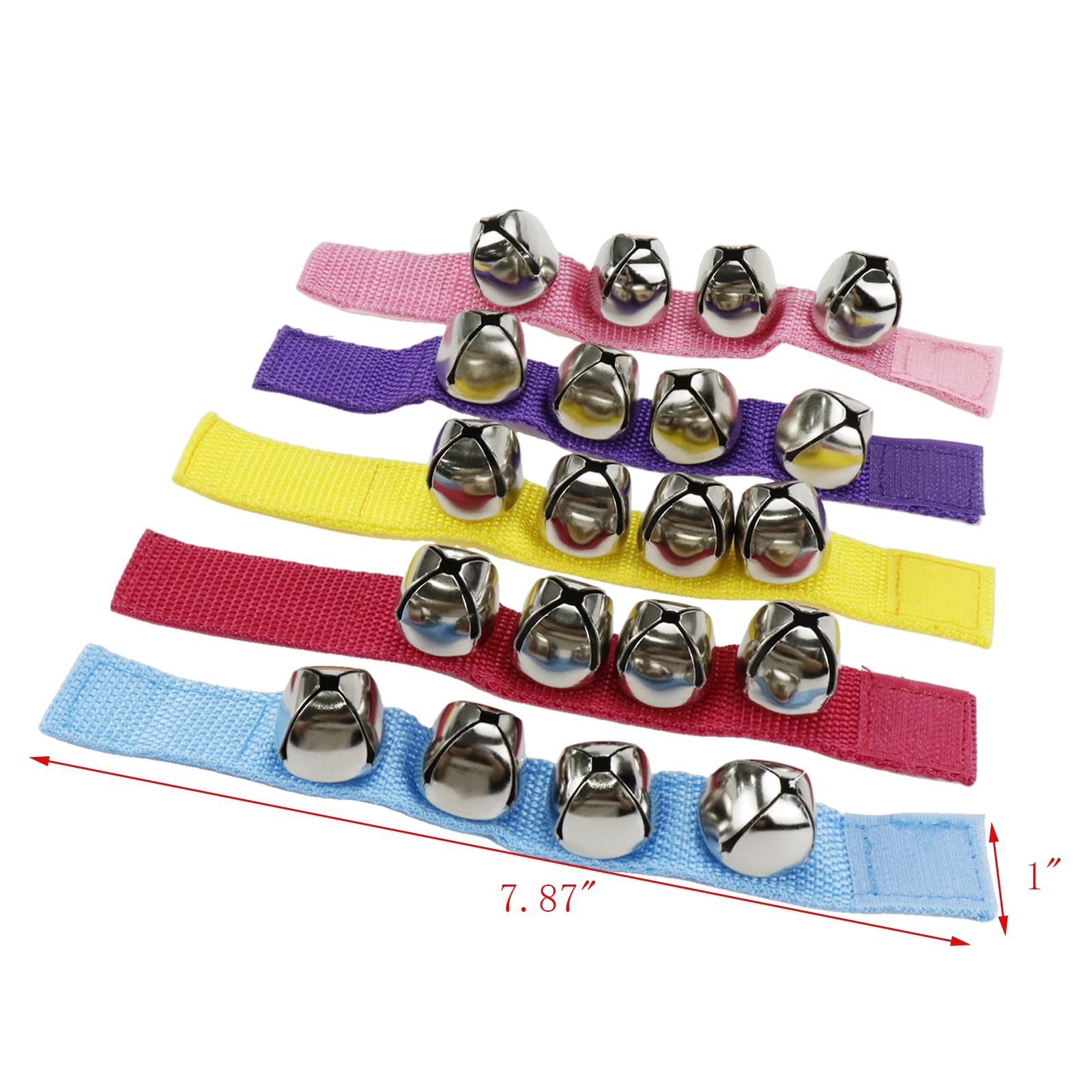 Geesatis 5 Pcs Hand Band Wrist Bells Musical Jingle Bells Instrument Percussion Rhythm for Kids Education