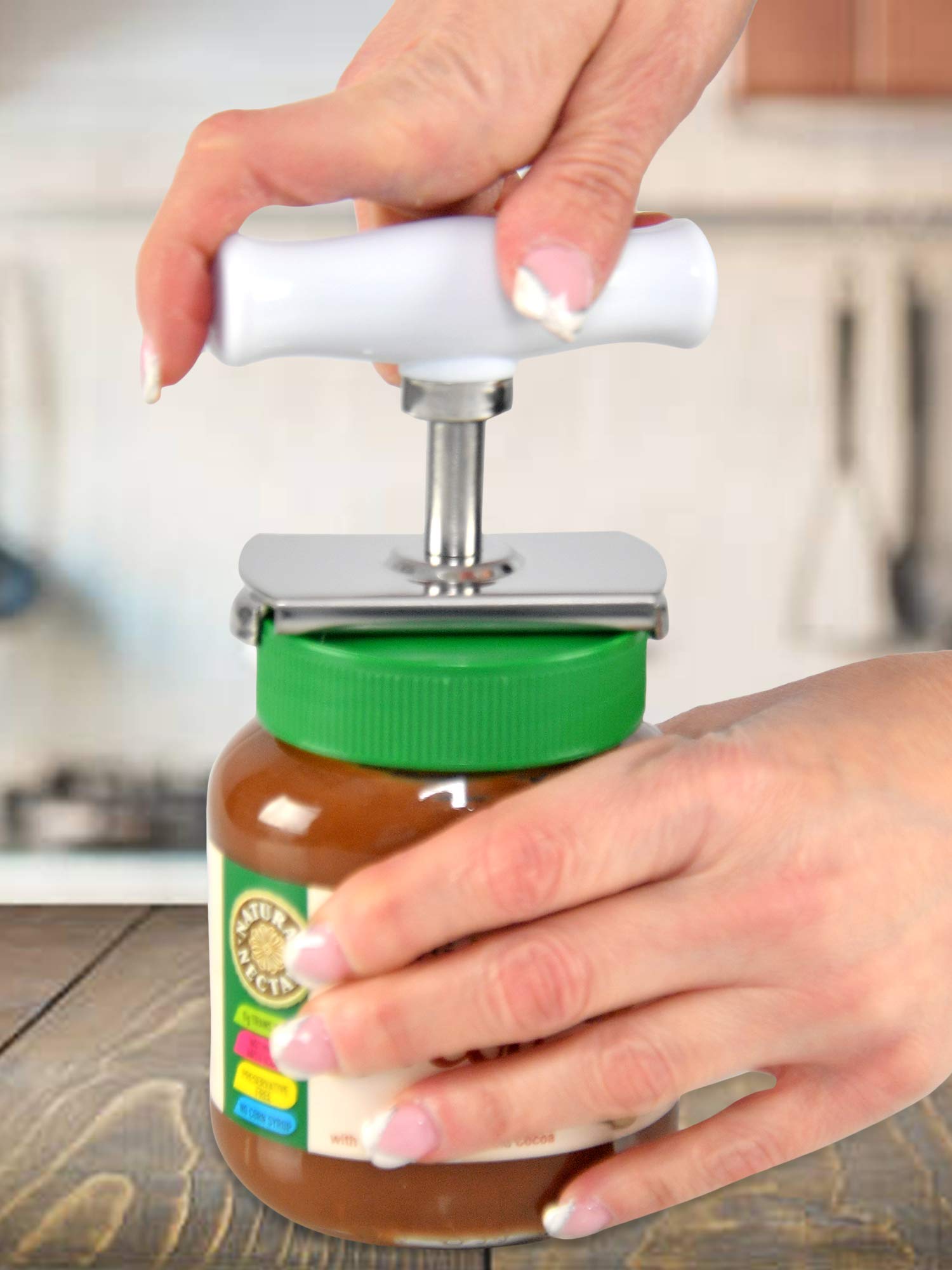 HOME-X Twist-Top Jar Opener, Easy Grip Opener, Great for Weak or Arthritic Hands, Strong Gripping Jar Opener, 3 ½” L x 1 ½” W x 2 ¾” H, White