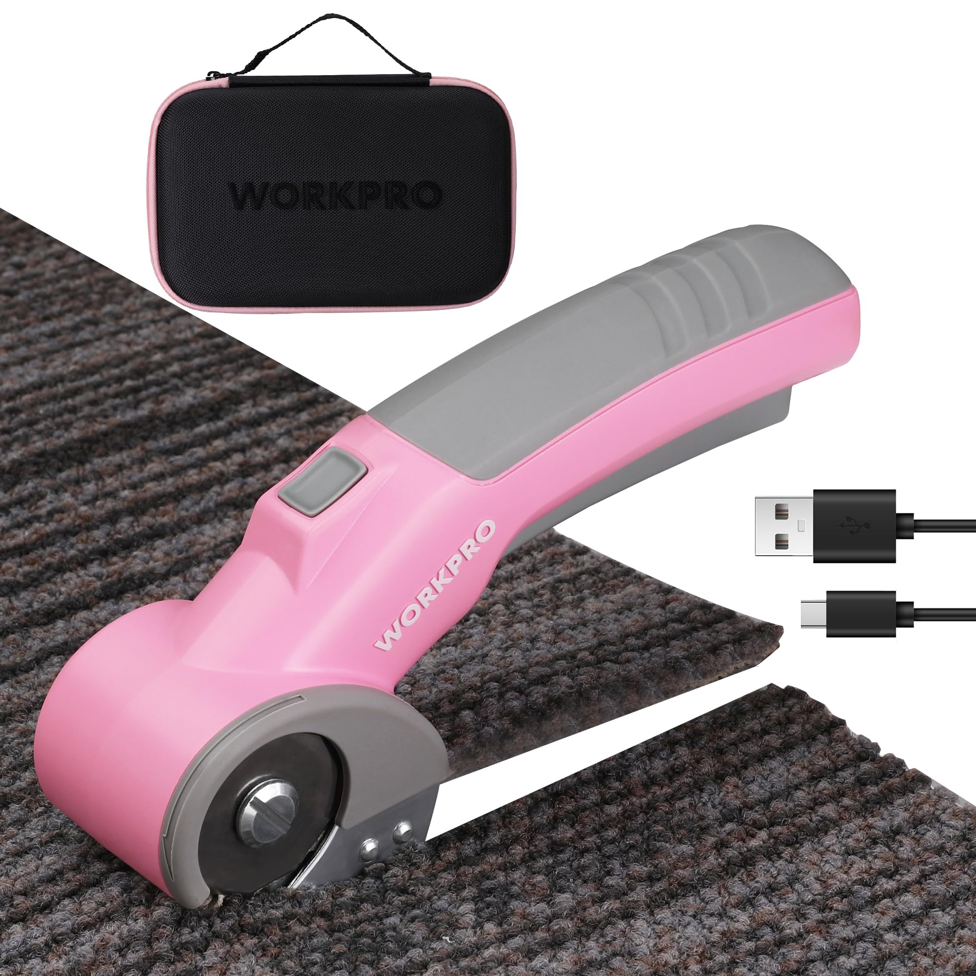 WORKPRO Cordless Electric Scissors, 4V Rotary Cutter for Cardboard Carpet Leather Plastic, 2000mAh Rechargeable Powerful shears with Storage Case