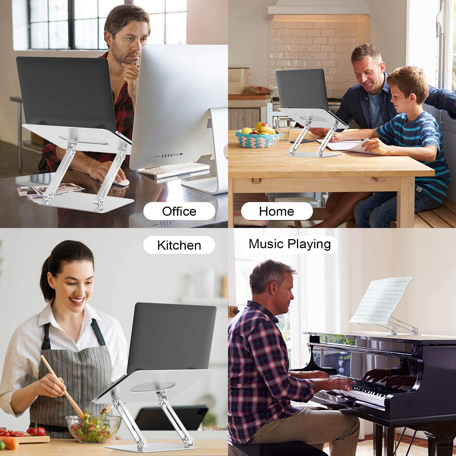 EPN Laptop Stand, Ergonomic Aluminium Alloy Computer Riser Adjustable Height Portable Holder for Desk with Heat-Vent, Compatible for MacBook Pro/Air, Dell XPS, HP, Samsung Laptops Up to 17" Silver