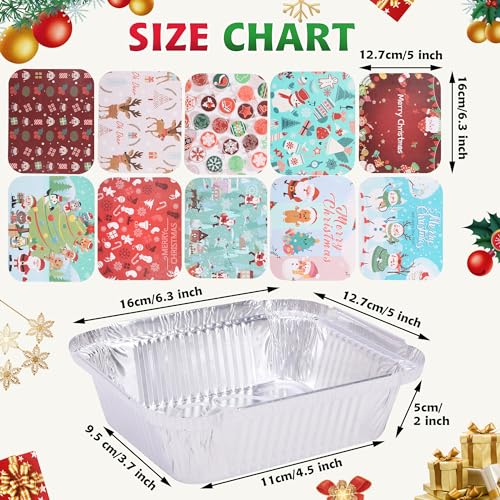 SAITI 50 PCS Christmas Cookie Tins with Lids for Gift Giving, Foil Treat Containers Disposable Food Storage Pan Aluminium Foil Containers for Holiday Leftovers Goodie Container or Cookie Exchange