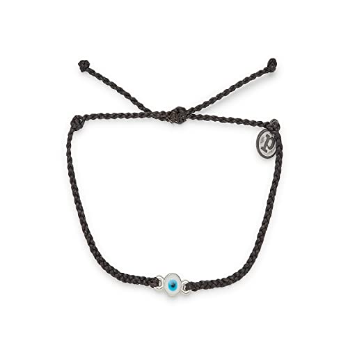 Pura Vida Silver Plated Eye Bead Charm Bracelet - Adjustable Band, 100% Waterproof - Black