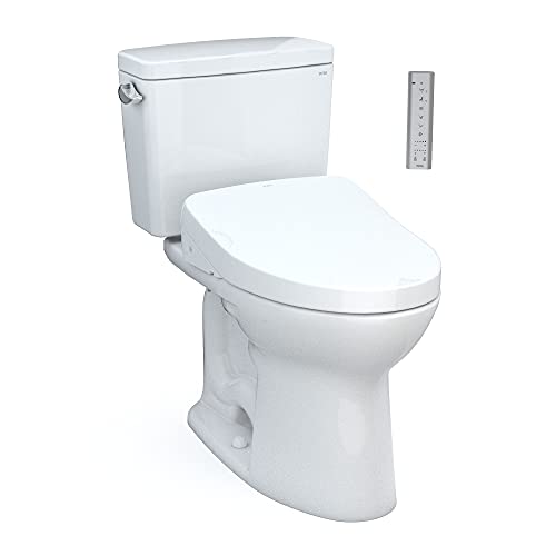 TOTO Drake WASHLET+ Two-Piece Elongated 1.28 GPF Universal Height TORNADO FLUSH Toilet with S550e Bidet Seat, Cotton White - MW7763056CEFG#01