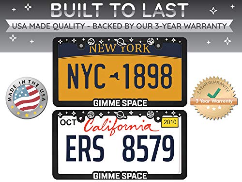 Spiffy Space License Plate Frame Holder Bracket Gimme Space with Planets and Stars for All US/CAN Vehicles | Made in The USA | Cute Star Themed Frames | Cool Raised Galaxy | Slim and Lightweight