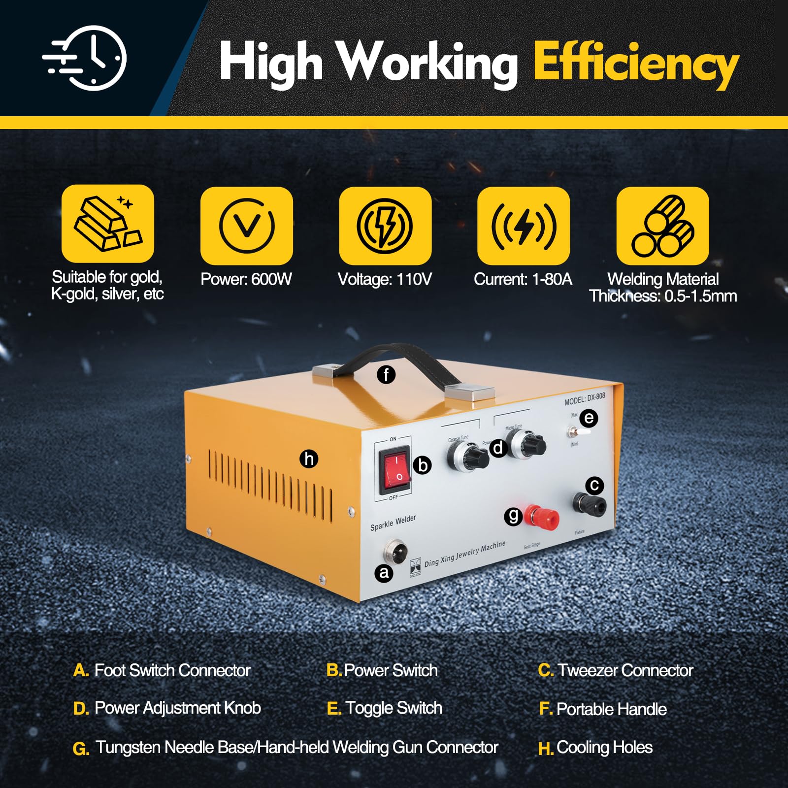 Jewelry Spot Welder Gold Silver Jewelry Spot Welding Tool Portable Spot Welding Machine for Gold Silver Platinum Jewelry 110V 80A