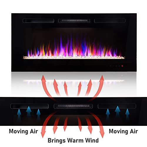 S-THROUGH Electric Fireplace Insert, Recessed and Wall Mounted Electric Fireplace Heater, 36 Inch Linear Electric Fireplace with Remote Control & Timer, Touch Screen, Adjustable Flame Color,750w/1500w