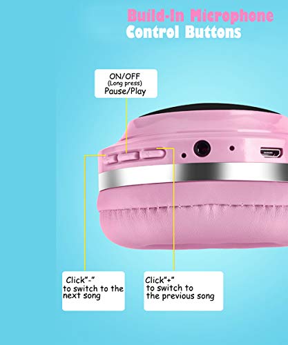 Wireless Headphones for Boys,Girls,Women,Kids,Teens Pink Bluetooth Headset for Smartphones/iPhone/iPad/Laptop/PC/TV Children Over Ear Gaming Headset with Mic&LED Light&Foldable (Angel Wings Pink)