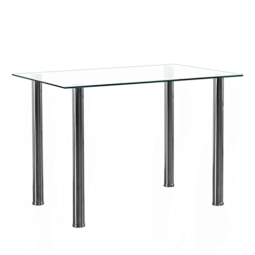 Karl home Modern Tempered Glass Dining Table, Kitchen & Dining Room Glass Tables with 4 Heavy-Duty Metal Legs, 200lbs Capacity, 43.3" L x 27.6" W x 28.9" H (Glass)
