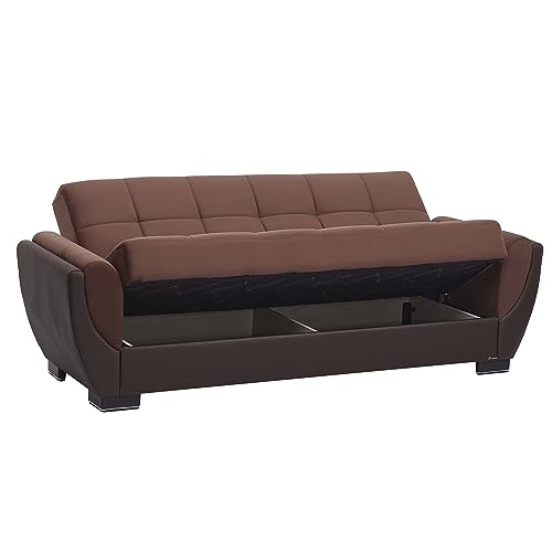 Sweet Home Stores AIR 95" Convertible Bed with Storage, Firm, Fabric, 3 Seater, Upholstered Sleeper Sofa Couch, Futon for Living Room, Sofabed, Brown-107