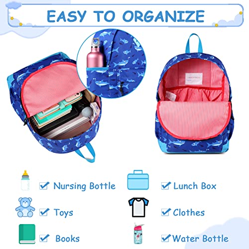 VASCHY Toddler Backpacks Boys, Lightweight Water Resistant Daycare Preschool Backpack for Little Boys and Girls w Chest Strap Ocean Shark
