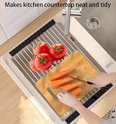 HEREOF Roll Up Dish Drying Rack for Kitchen Counter, Rolling Stainless Steel Sink Drying Mat Foldable Drainer for Kitchen Organization and Storage 17.5x11.8