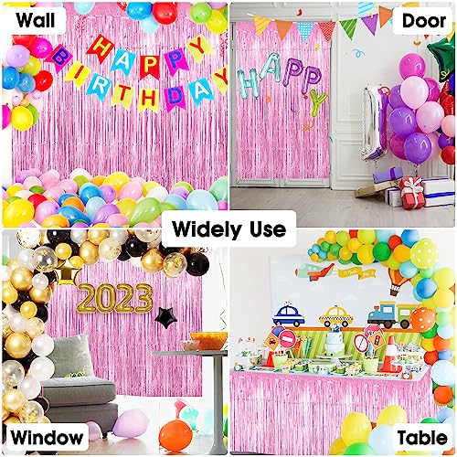 Fringe Backdrop, Pink Backdrop, Foil Fringe Curtains, 3 PCS 3.3x6.6ft Tinsel Curtain Backdrop Streamers for Valentine's Day Birthday Wedding Bachelorette Party Supplies Graduation Decorations