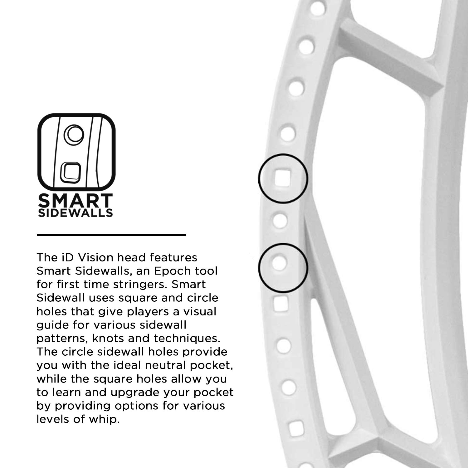 Epoch iD Vision Jr. Complete Lacrosse Stick for U14, 30", Stiff-Flex iQ3, C30, White & Silver