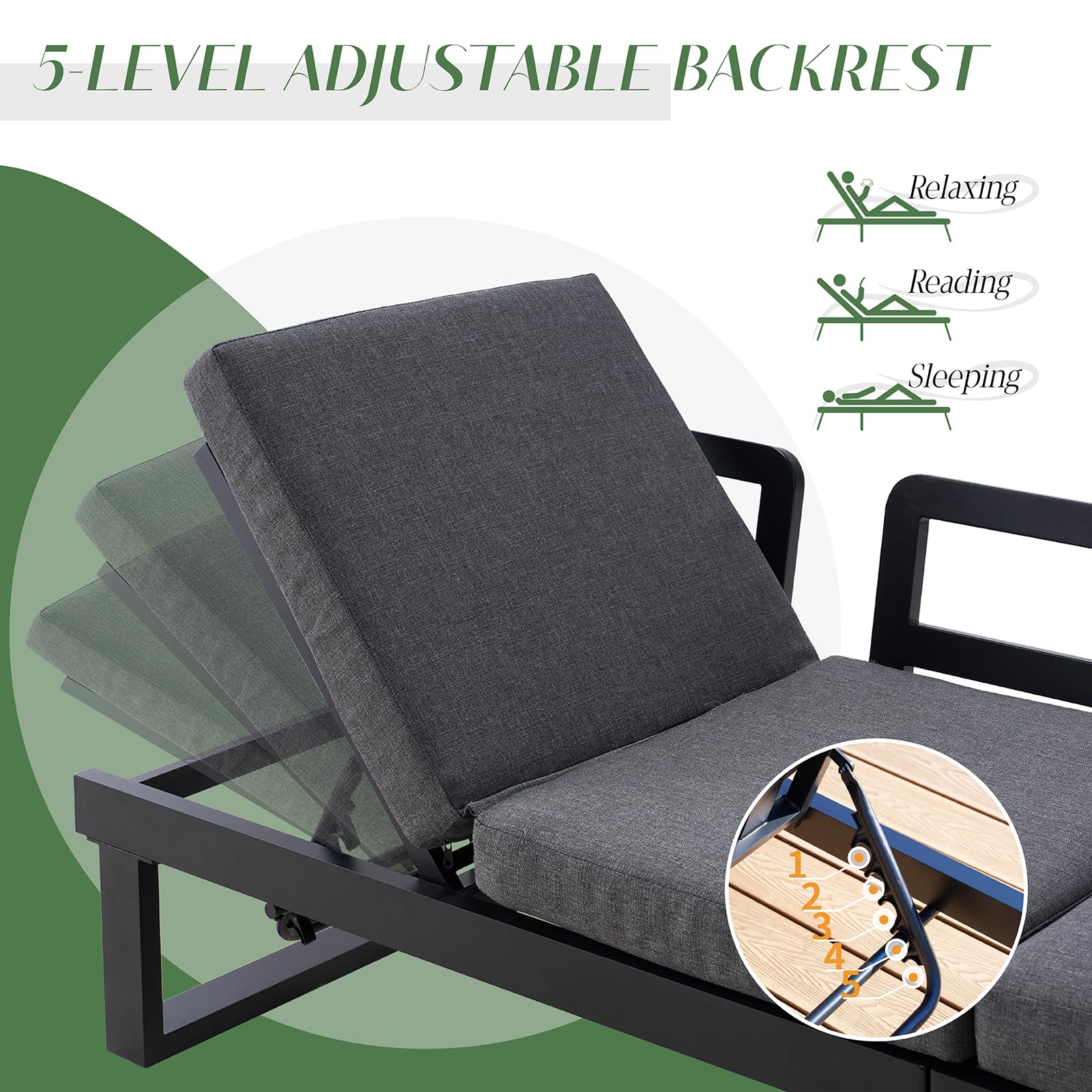 LUXOAK 3-Piece Patio Furniture Sets, Outdoor Aluminum Furniture Sofa, with Wood Side Table & Washable Cushions(Adjustable Backrest)