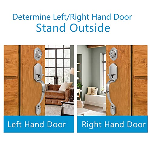 Natsukage Front Door Handle Front Door Lock Set Satin Nickel Entrance Handle Set with Lock Heavy-Duty Adjustable Entry Door Lock Set with Deadbolt and Knob Handle Reversible for Right & Left Handed