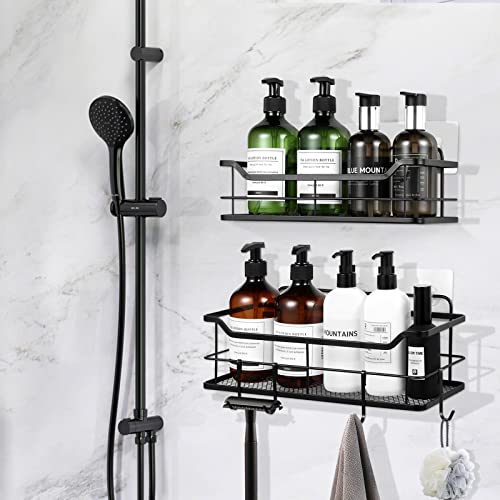 steauty Shower Caddy,3-Pack Bathroom Organizer, Unique Mesh Bottom Design of Shower Shelves, 2 Install Methods(Self Adhesive & Screw),Black Shower Shelf for Inside Shower