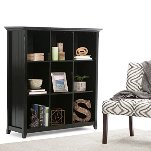 SIMPLIHOME Acadian SOLID WOOD 44 Inch Transitional 9 Cube Bookcase and Storage Unit in Black, For the Living Room, Study Room and Office