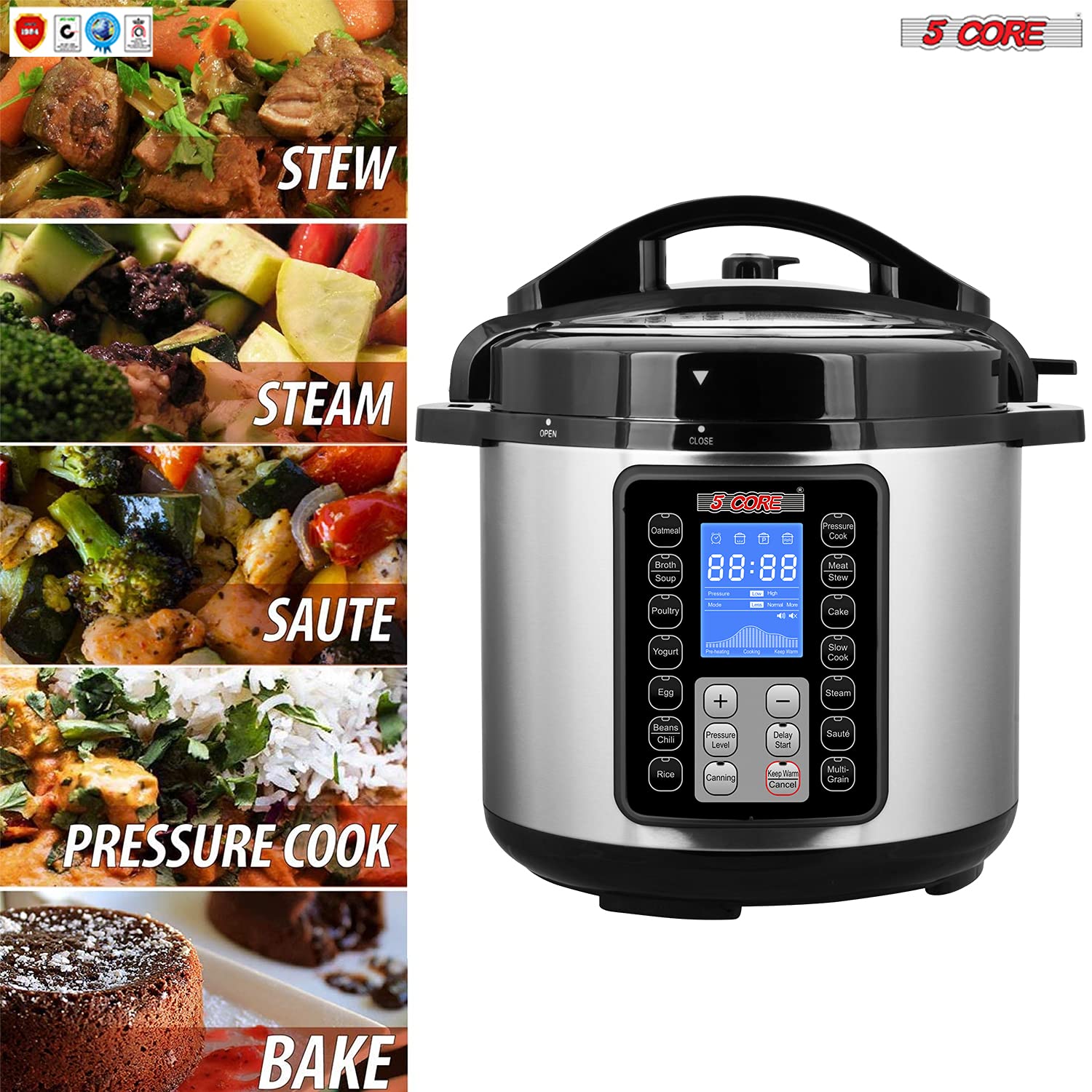 Electric Pressure Cooker Digital Instant Programmable Multicooker Pressure Pot 6 Quart 15 IN ONE Pot 5 Core EPC6QT ⭐⭐⭐⭐⭐Ratings ✔️ Best Deal 👍 (EPC-6QT)