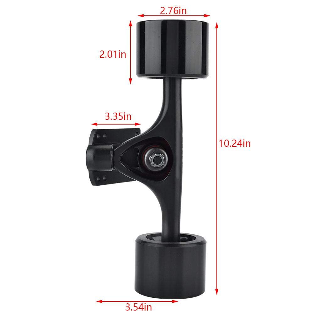 Fafeims 2pcs/Set 10.24in Skateboard Longboard Truck Combo Set with Wheel Riser Pad Bearing Hardware Accessory (Black Shaft Black Wheel)