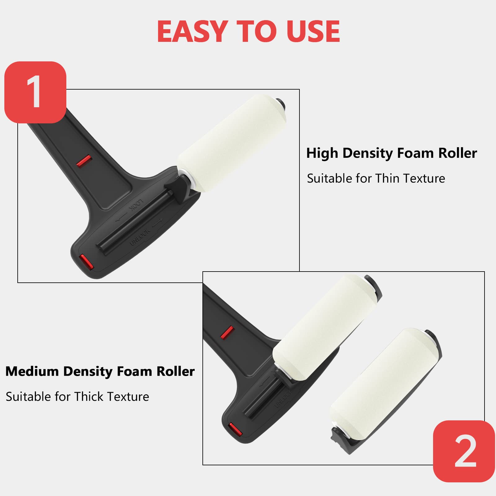 Lotion Applicator for Back & Feet & Body Folding Long Handle 2 Replaceable Foam Rollers Moisturizer Sunscreen Pain Relieving Cream Medicine Self Tanner Back Applicator Wand for Women Men Elderly