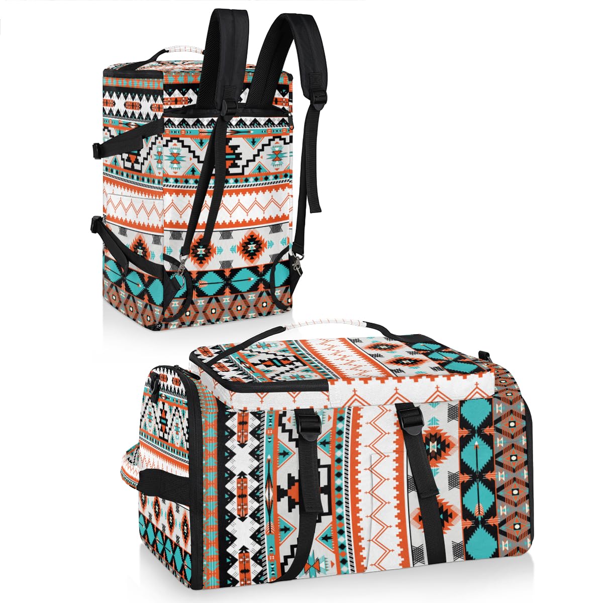 Ethnic Aztec Geometric Gym Duffle Bag Backpack Waterproof with Shoes Compartment Travel Sling Bag Casual Daypack for Men and Women Shoulder Weekender Overnight Bag