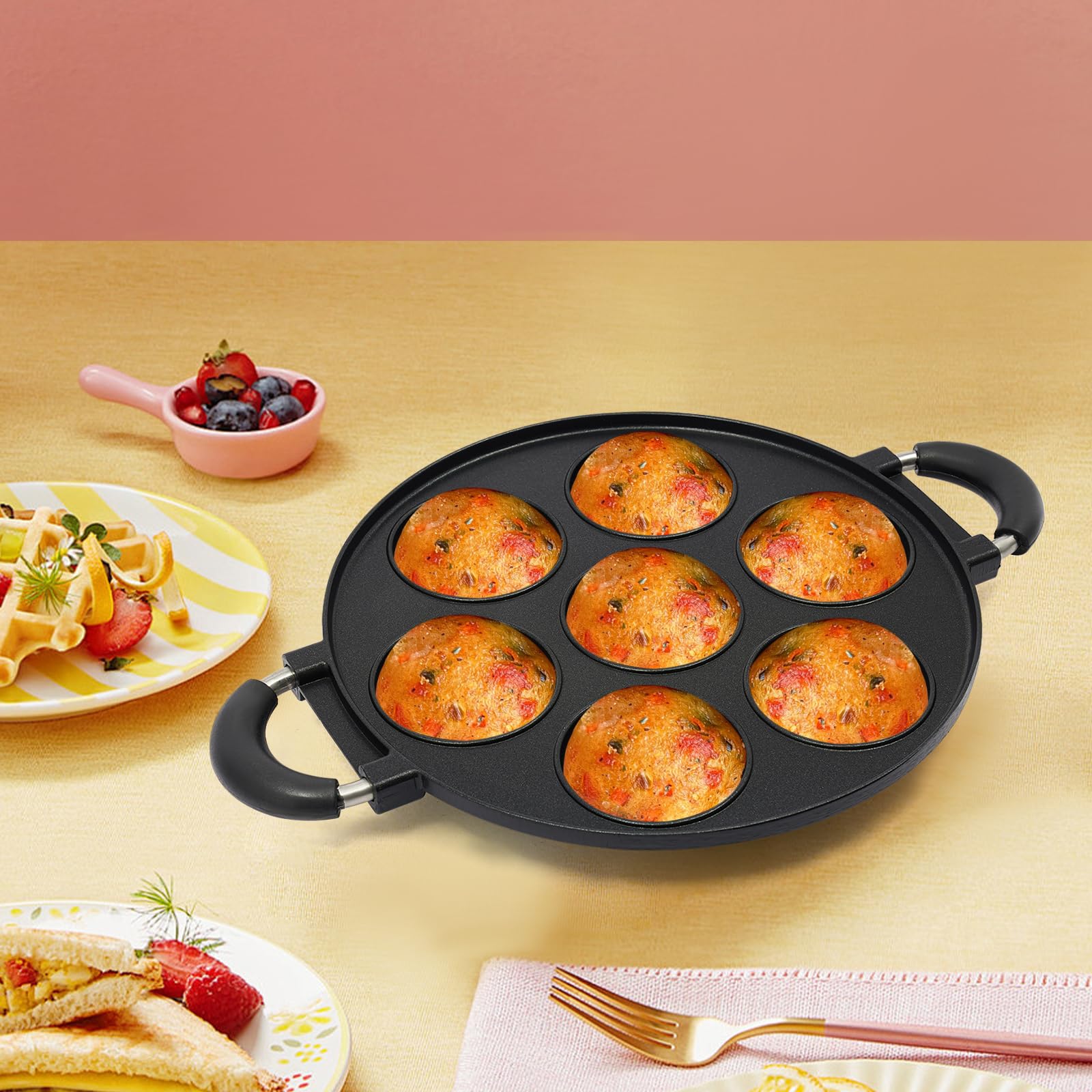 Large Aperture Takoyaki Pan,7 Holes Takoyaki Maker,Nonstick Baking Cake Mould For Home,Bakery,Cafe, Food Store