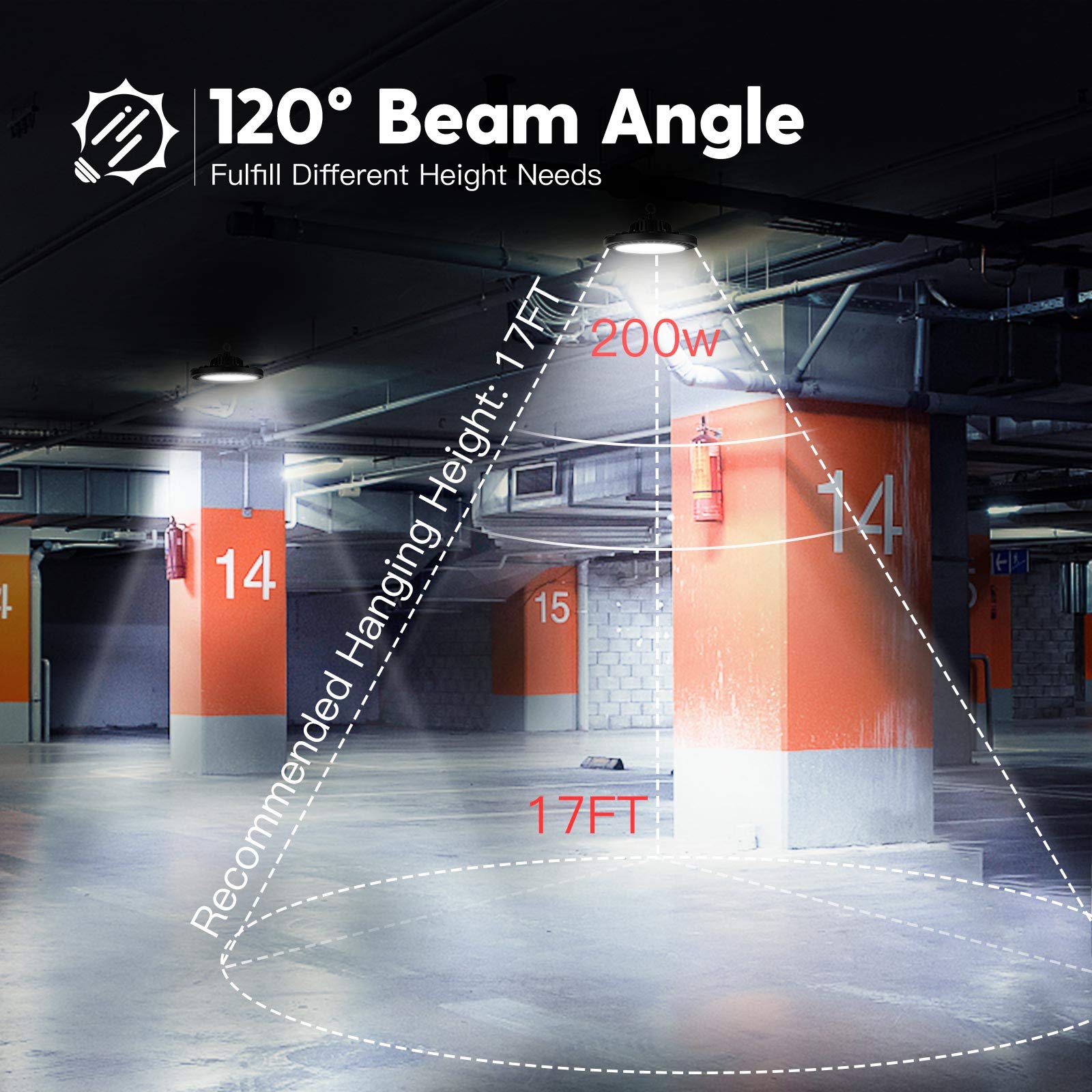 FREELICHT LED High Bay Light, 200W 38000LM Waterproof Commercial Light Fixture with Safety Cable, 1-10V Dimmable UFO High Bay Shop Light for Garage, Warehouse, Workshop