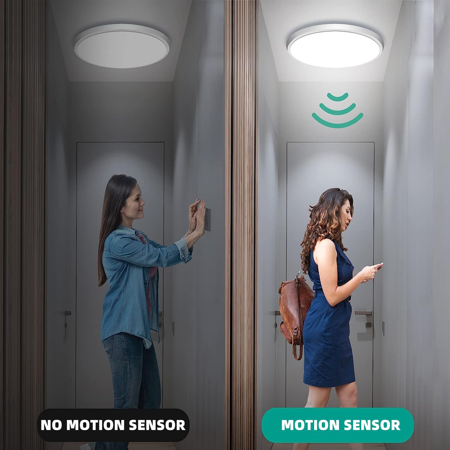 DODOPEN Motion Sensor Ceiling Light Wired - 12 Inch Motion Activated Flush Mount Lighting Fixture - 24W LED Ceiling Light for Closet, Hallway, Porch, Laundry, Garage, Basements - 5000K White