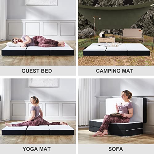 S SECRETLAND Folding Mattress, 4 inch Tri-fold Memory Foam Mattress Topper with Washable Cover, Foldable Mattress Topper for Camping, Guest β Twin Size, 75" x 38" x 4"