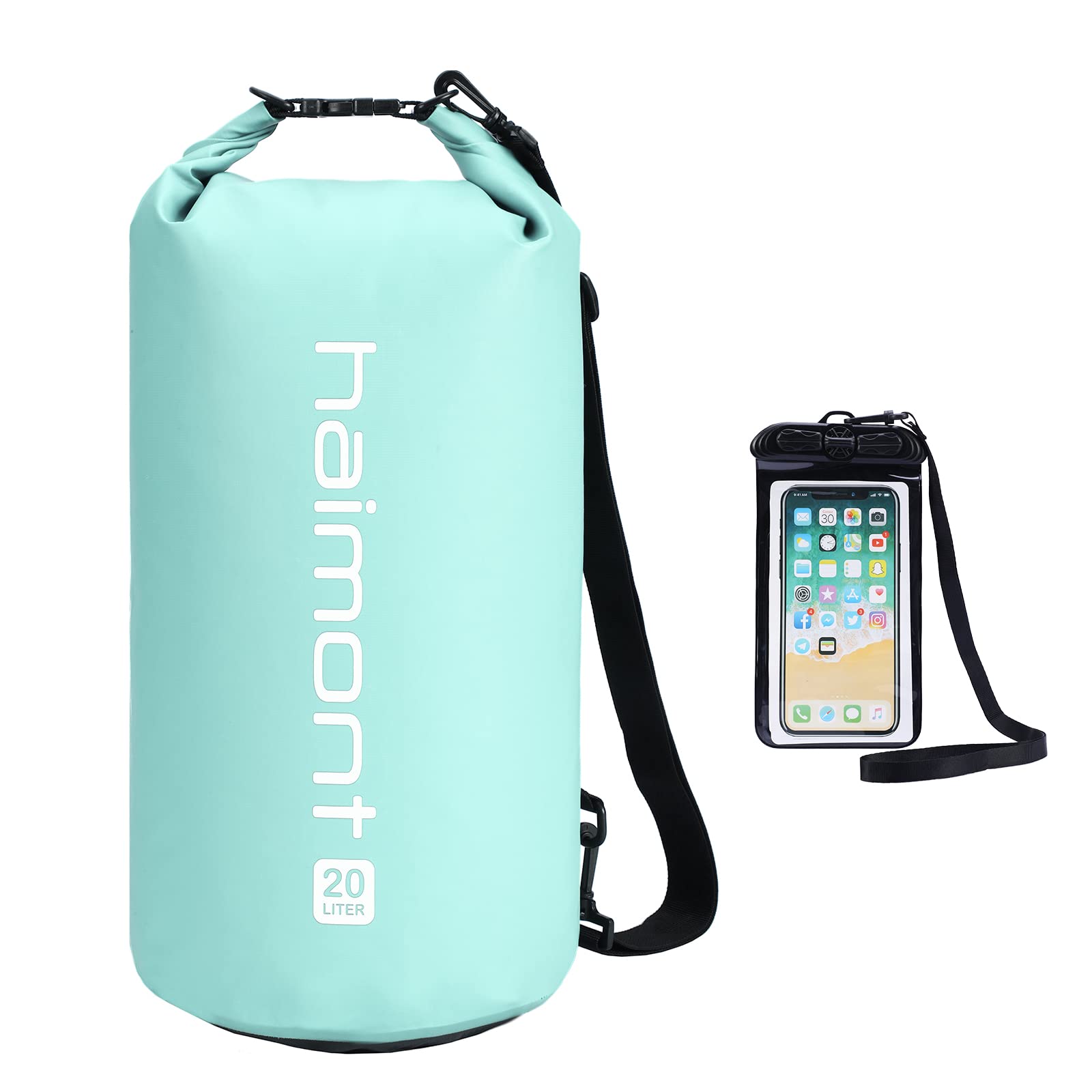 Haimont Waterproof Dry Bag Floating Dry Sack Roll Top Dry Backpack for Kayaking, Rafting, Boating, Fishing with IPX8 Waterproof Phone Case, Aqua Green, 10L