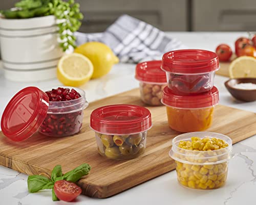 PLASTICPRO 6 Pack Twist Cap Food Storage Containers with Red Screw on Lid- 4 oz Reusable Meal Prep Containers - Small Freezer Containers Microwave Safe Red Plastic Food Storage