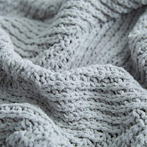 vctops Fur Pom Pom Knit Throw Blanket Super Soft Warm Cozy Cable Knitted Blanket for Sofa and Couch 51 x 63 Inch Light Grey