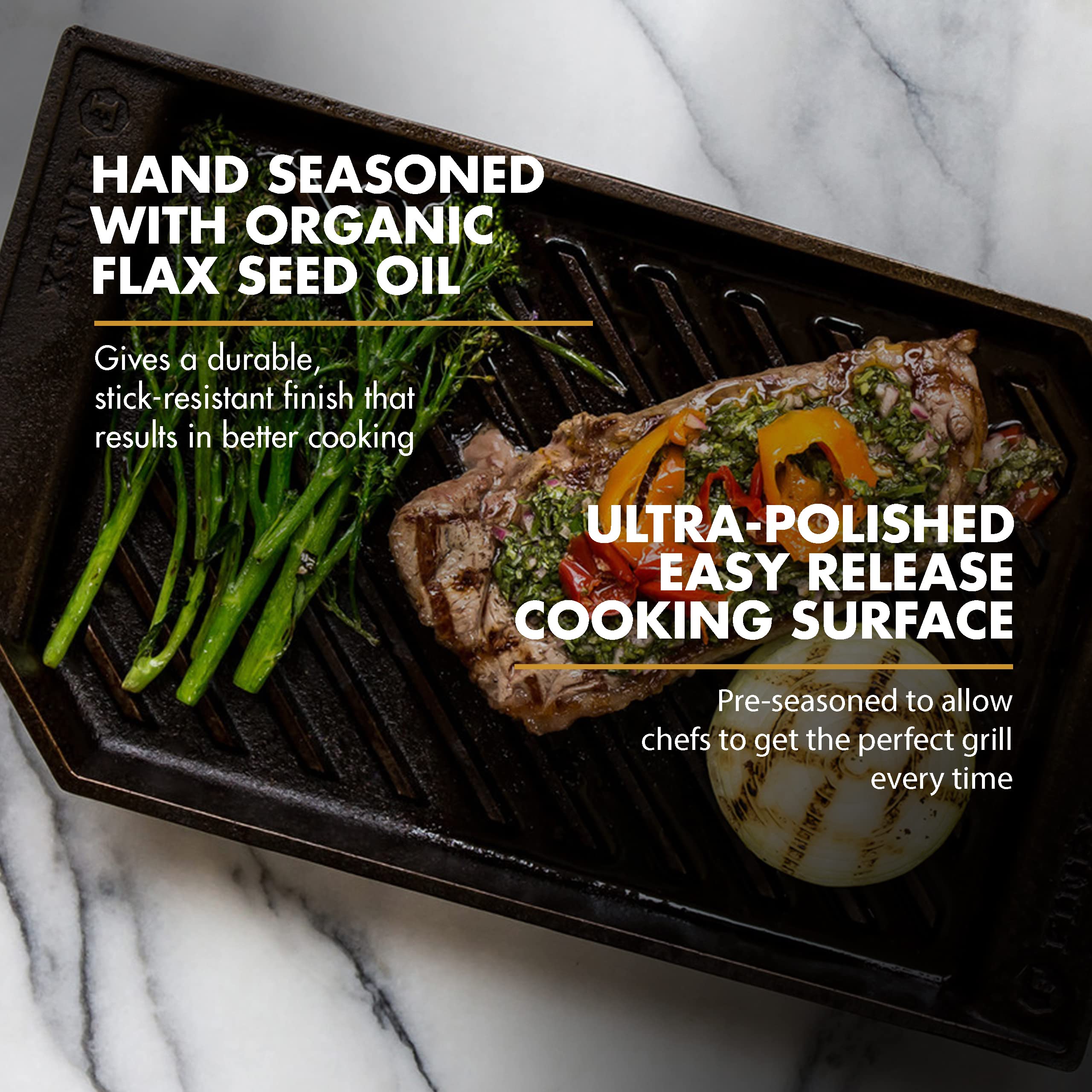 FINEX 15" Cast Iron Lean Grill Pan, Modern Heirloom, Handcrafted in the USA, Pre-seasoned with Organic Flaxseed Oil