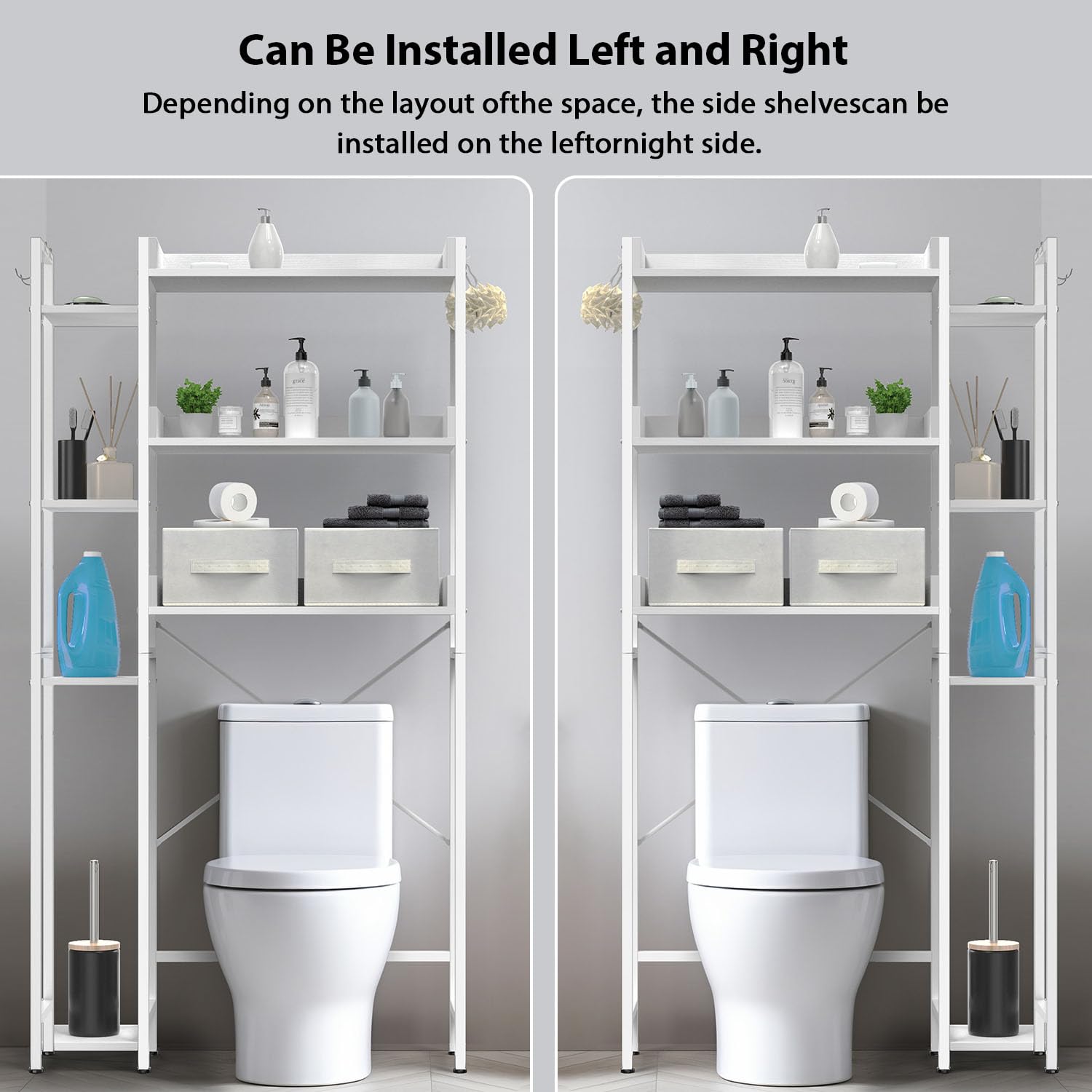 LWADALN Over The Toilet Storage Shelf, 7-Tier Bathroom Organizer Shelf, Freestanding Space Saver Storage Shelf with Two Fabric Drawers & Adjustable Feet, Toilet Rack for Bathroom, Restroom, Laundry
