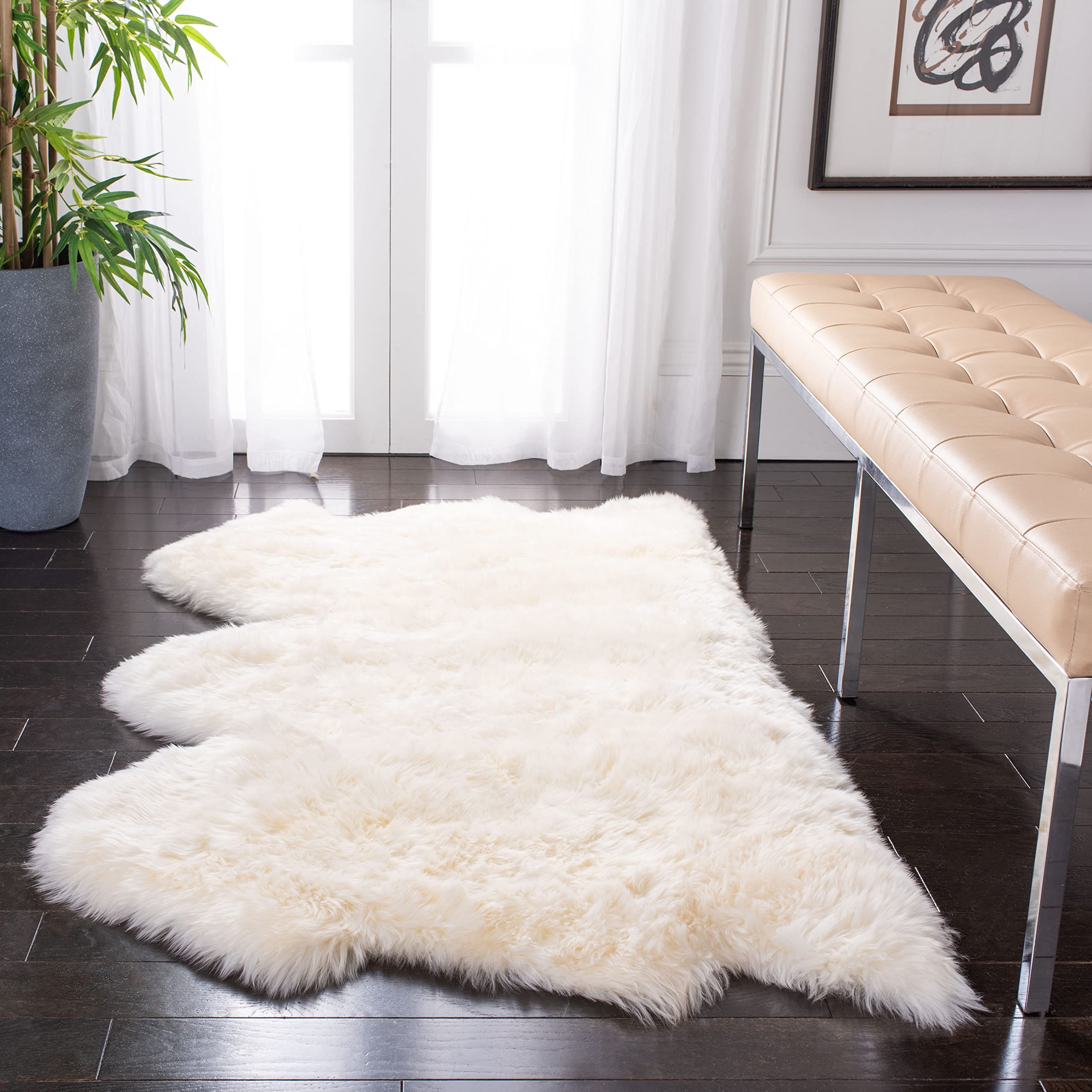SAFAVIEH Sheep Skin Collection 3' x 5' White SHS121A Handmade Rustic Glam Genuine Pelt 3.4-inch Extra Thick Area Rug