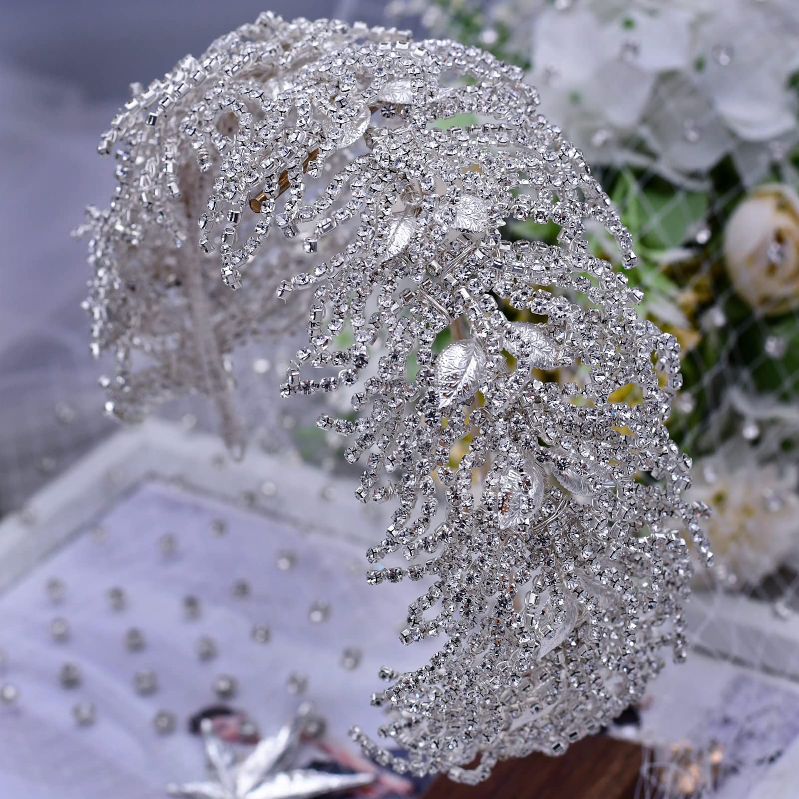 HAIPEI Wedding Headpieces for Bridal Rhinestone Bride Wedding Headband Hair Accessories for Women and bridesmaids, Silver