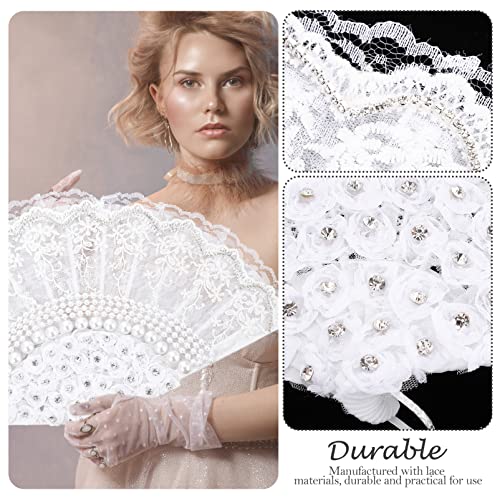 DECHOUS Lace Folding Fan Retro Folding Fan Folding Silk Fan Folding Fan Handheld Oriental Folding Fan Chinese Dance Fan Japan Foldable Fan Lunar New Year Hand Fan Large China Bride White