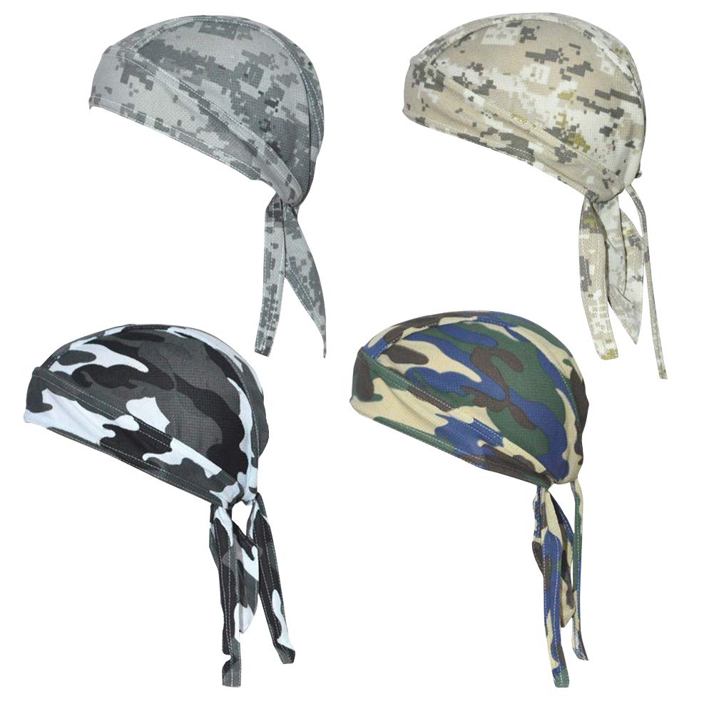 Dew Rags with Sweatband Skull Caps Built-in No Sweat Liners Moisture Absorbent Helmet Liner for Men Women 4 Pack
