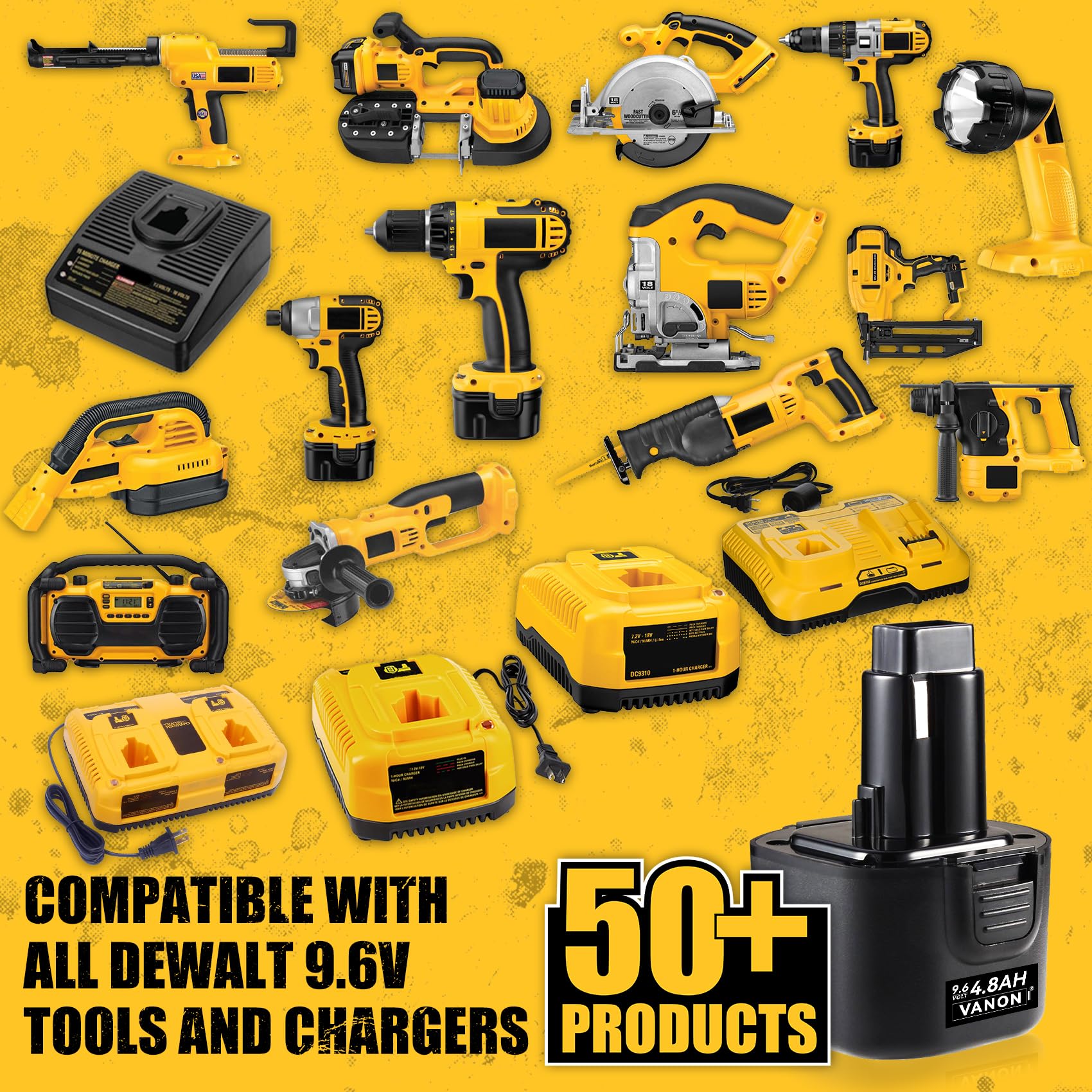 VANON 4.8Ah DW9062 Replacement for Dewalt 9.6V Battery Ni-Mh Compatible with DW9061 DE9036 DE9061 DE9062 DW926 DW955K DW955 DW926K-2 DW926K DW902 DW050 2 Pack