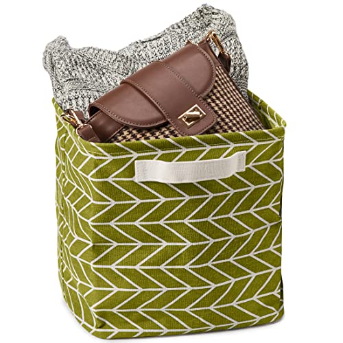EZOWare 6 Pcs Green Pattern Collapsible Linen Canvas Fabric Cube Storage Bin Baskets + 4 Closet Wardrobe Dresser Drawer Organizer Divider For Organizing Nursery Baby Clothes